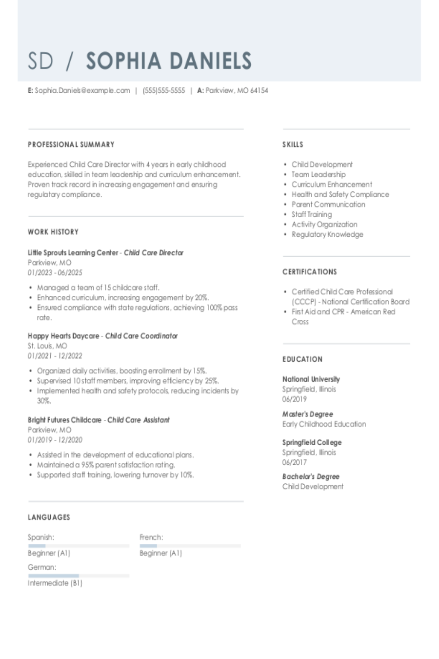 Child Care Director Resume Examples & Templates (2025)