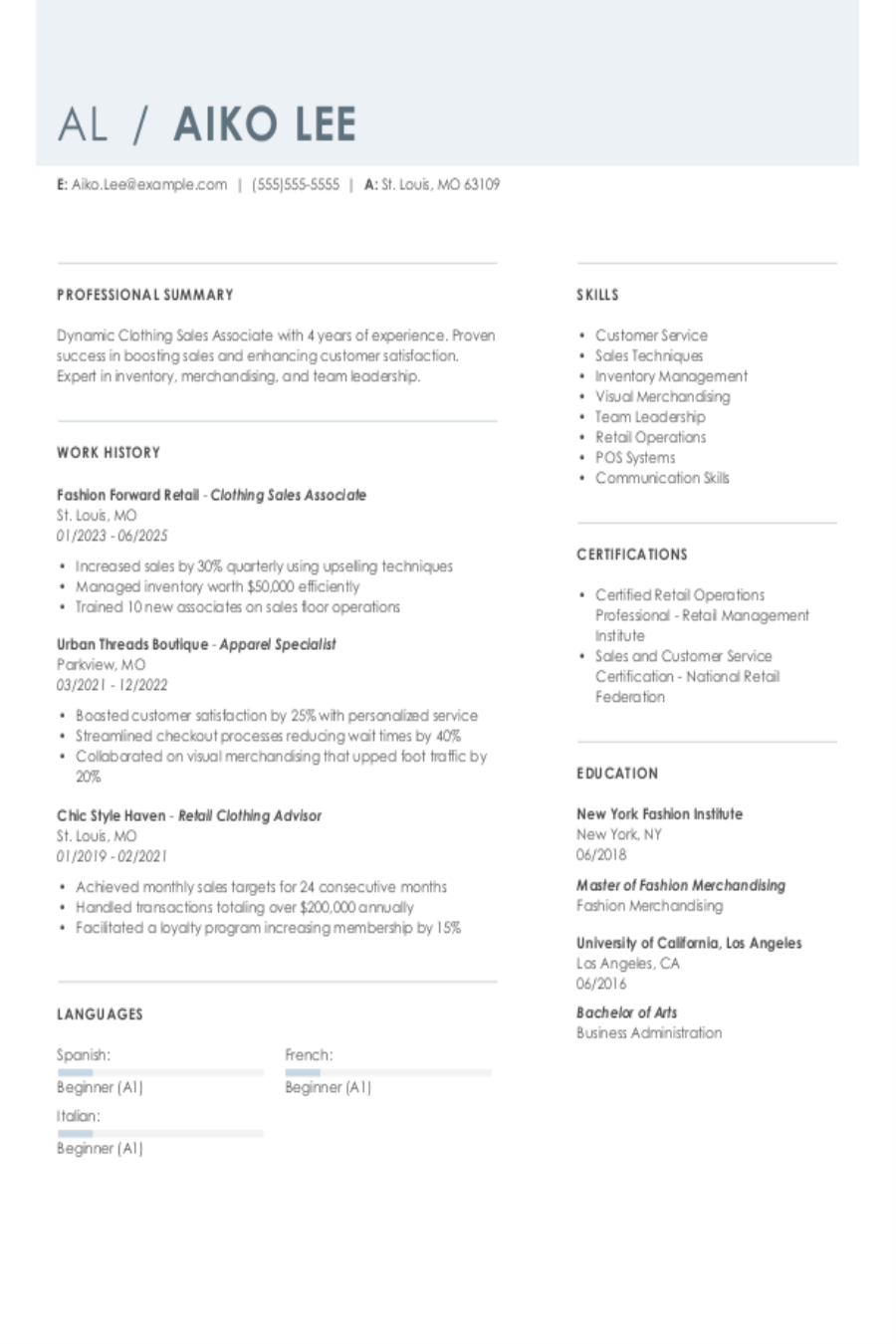 Clothing Sales Associate Resume Examples & Templates (2025)