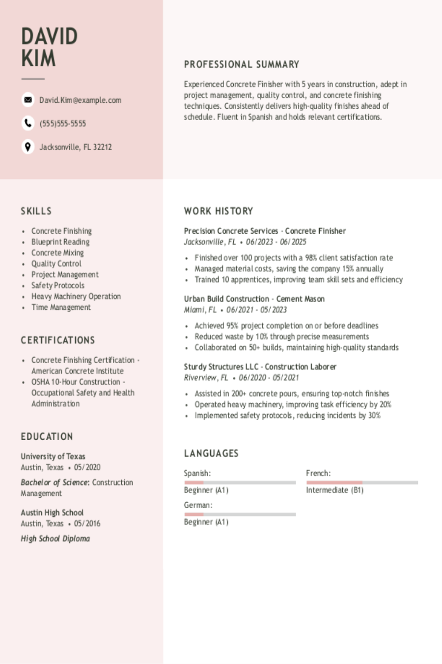 Concrete Finisher Resume Examples & Templates