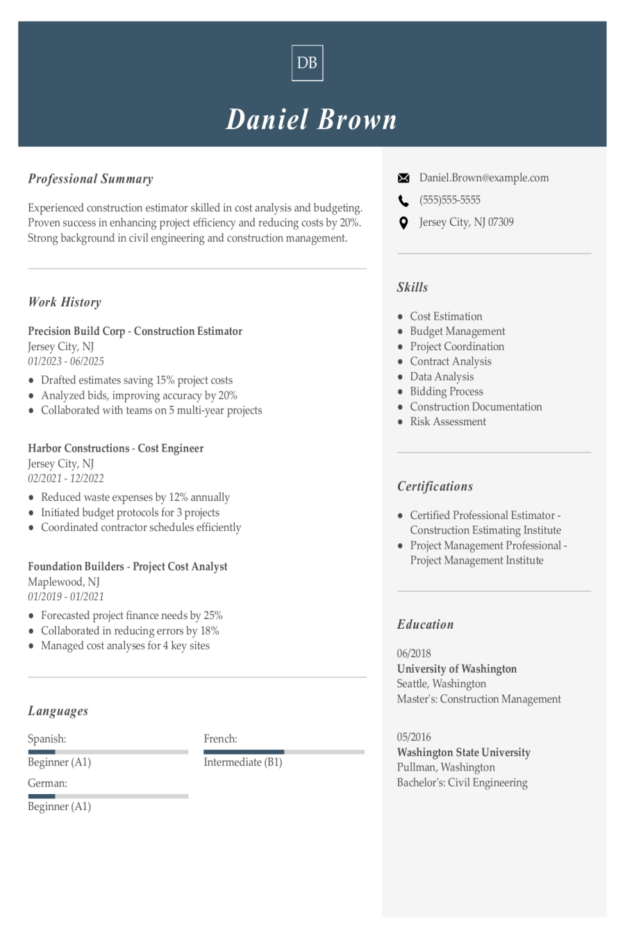 Construction Estimator Resume Examples & Templates