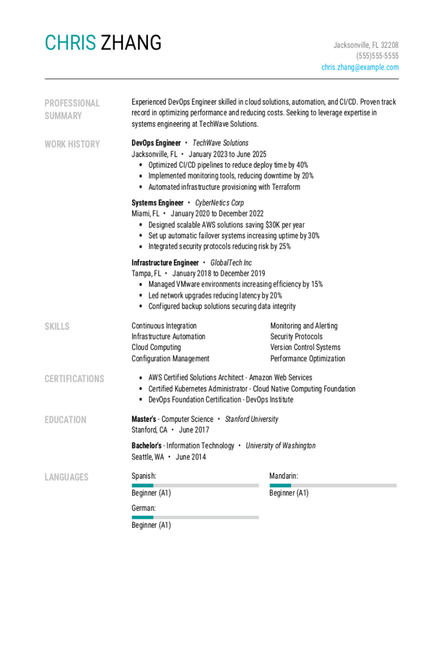 DevOps Engineer Resume Examples & Templates