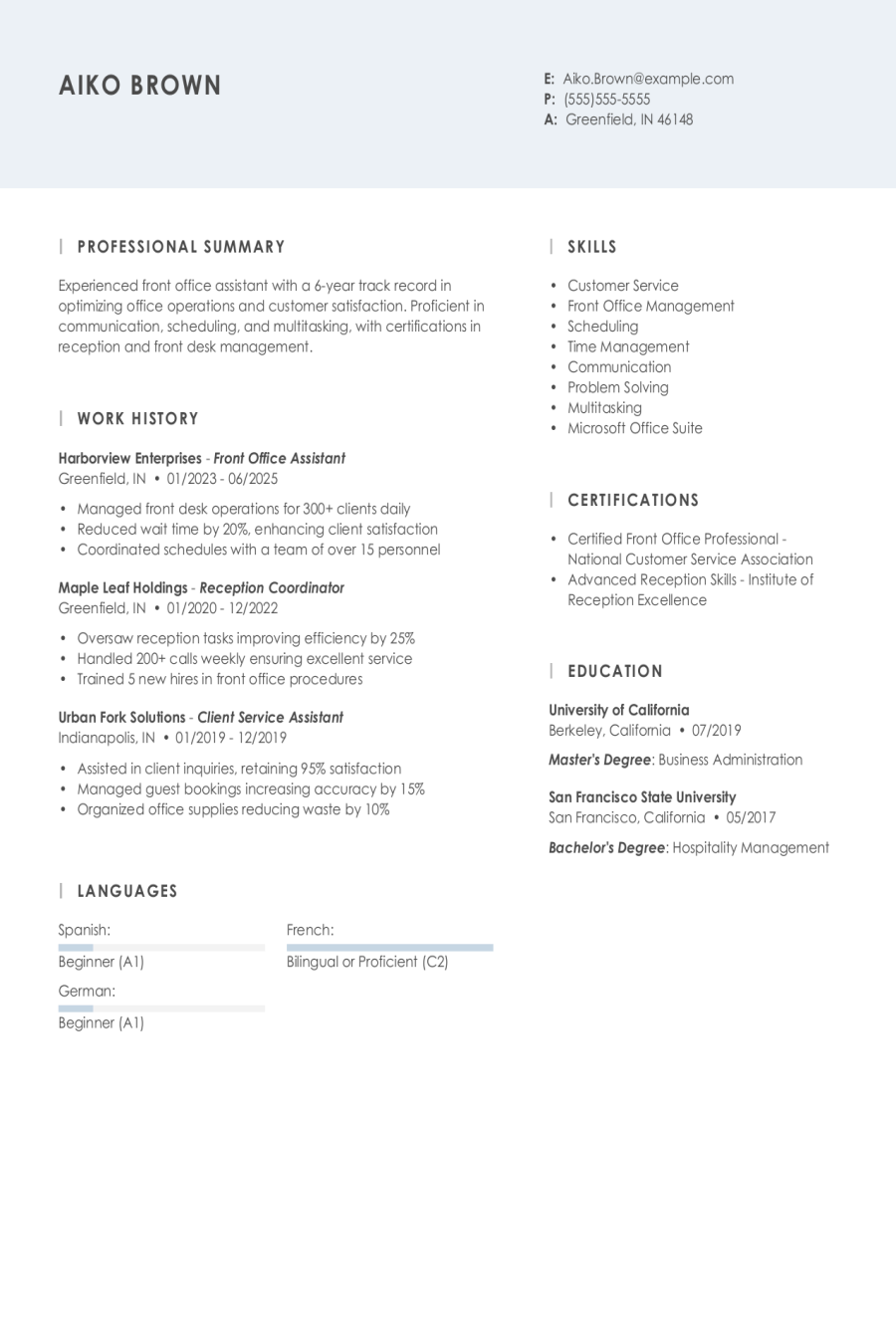 Front Office Assistant Resume Examples & Templates