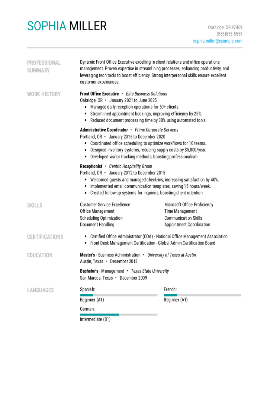 Front Office Executive Resume Examples & Templates (2025)