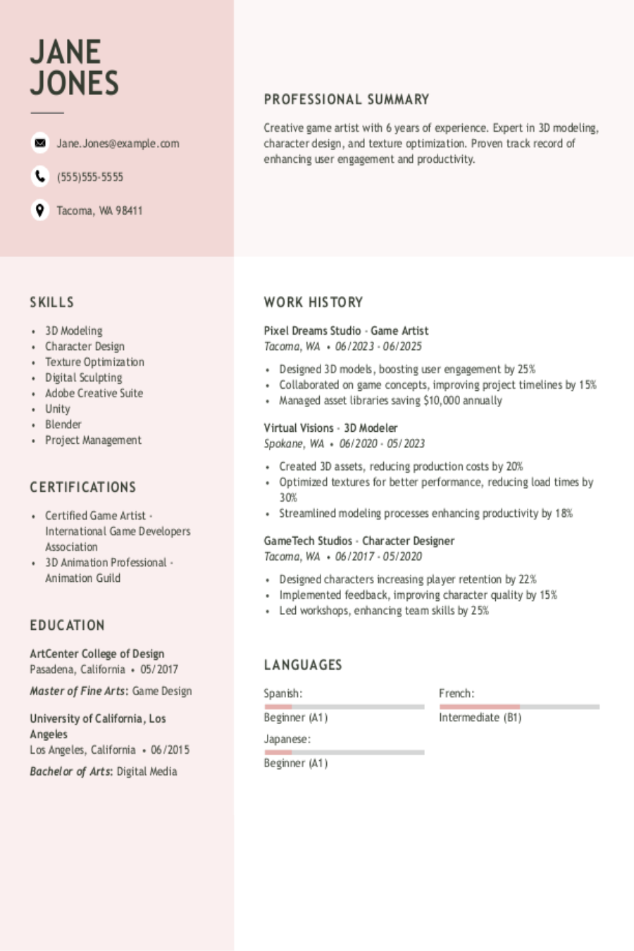 Game Artist Resume Examples & Templates (2025)