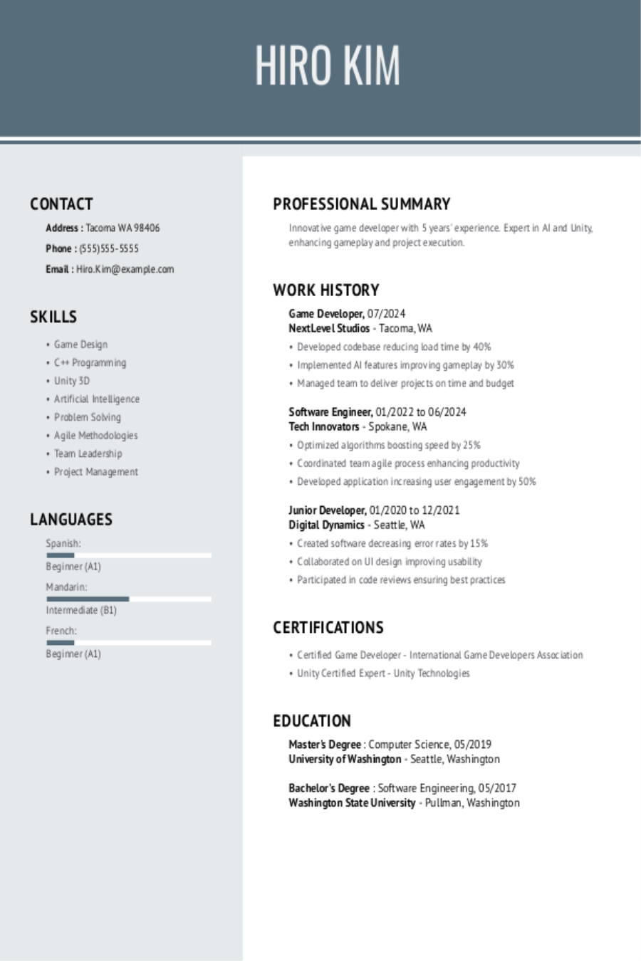 Game Developer Resume Examples & Templates