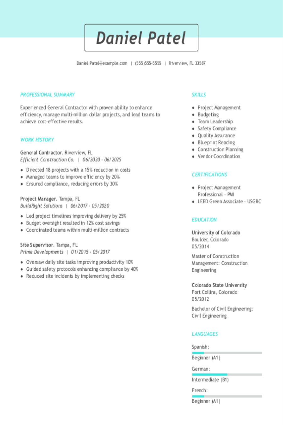 General Contractor Resume Examples & Templates