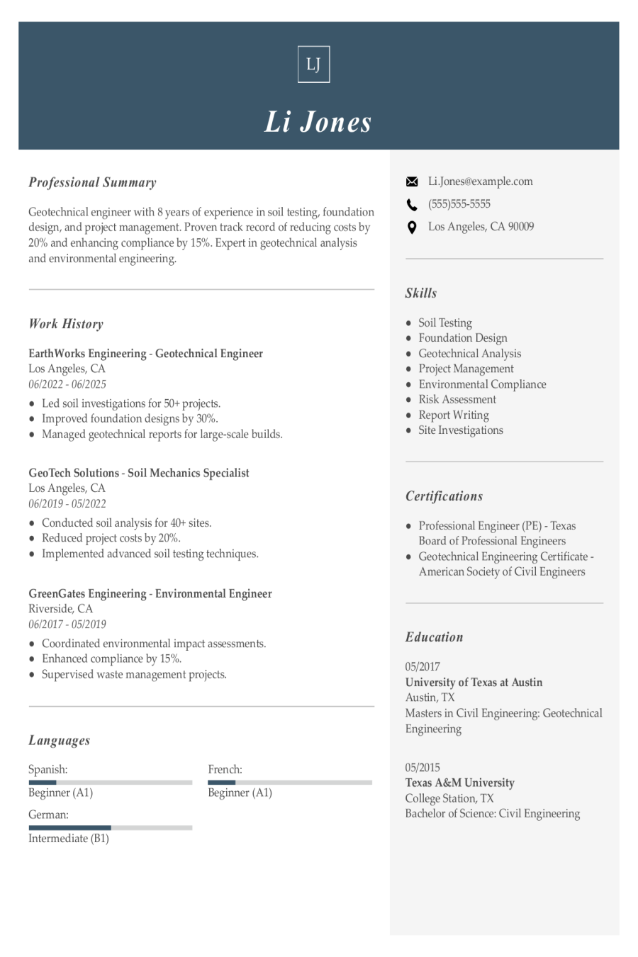 Geotechnical Engineer Resume Examples & Templates (2025)