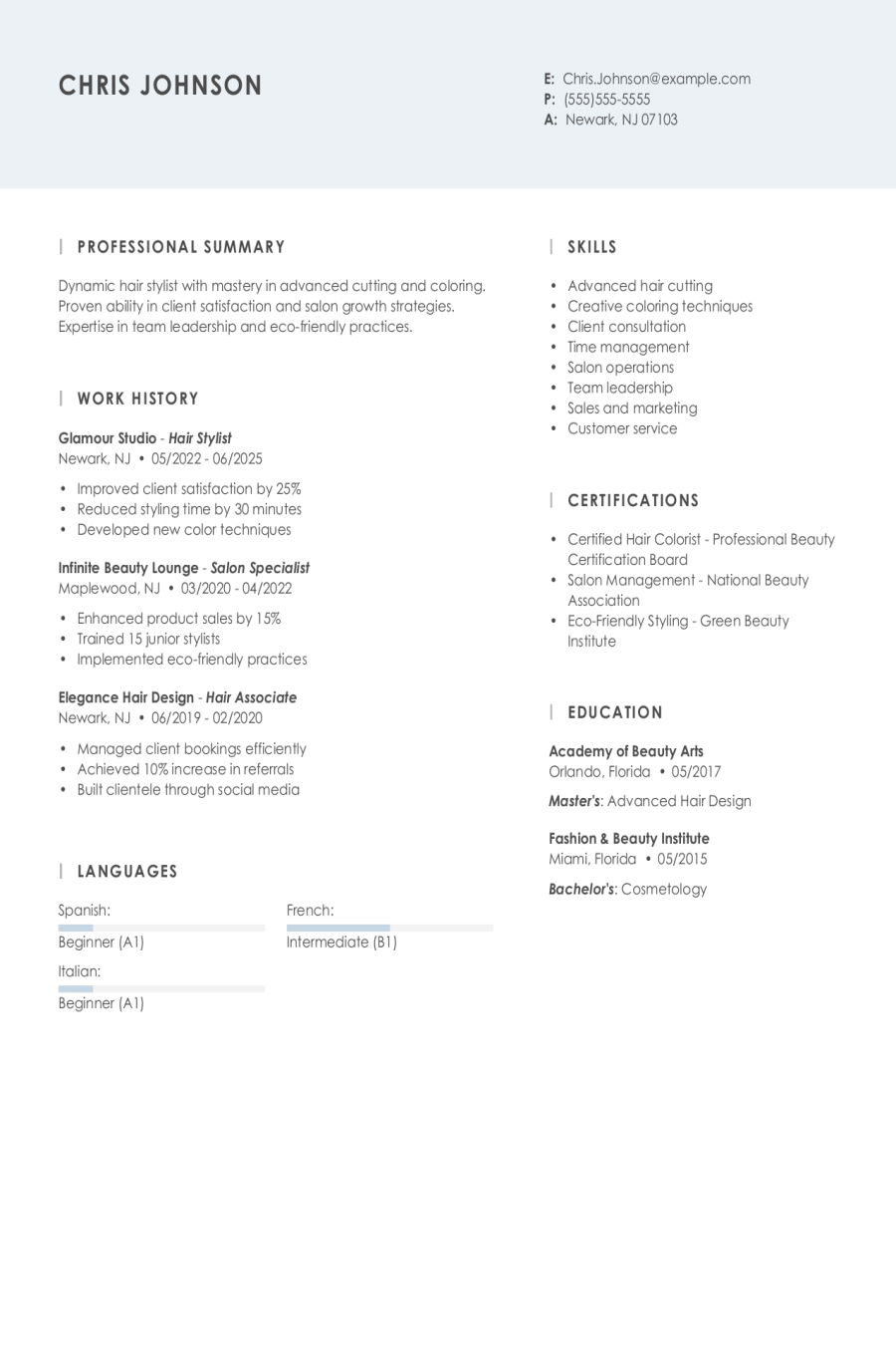 Free Hair Stylist Resume Templates
