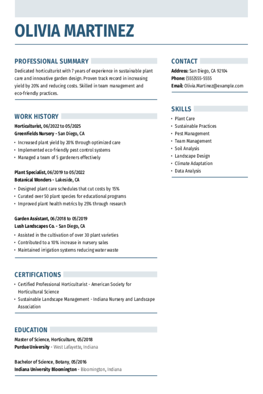 Horticulturist Resume Examples & Templates