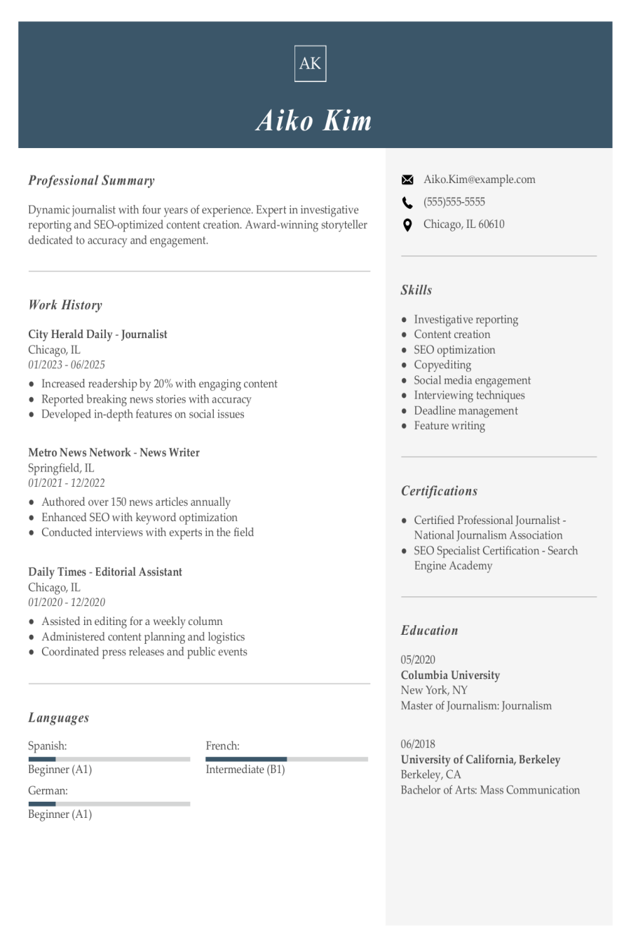 Journalist Resume Examples