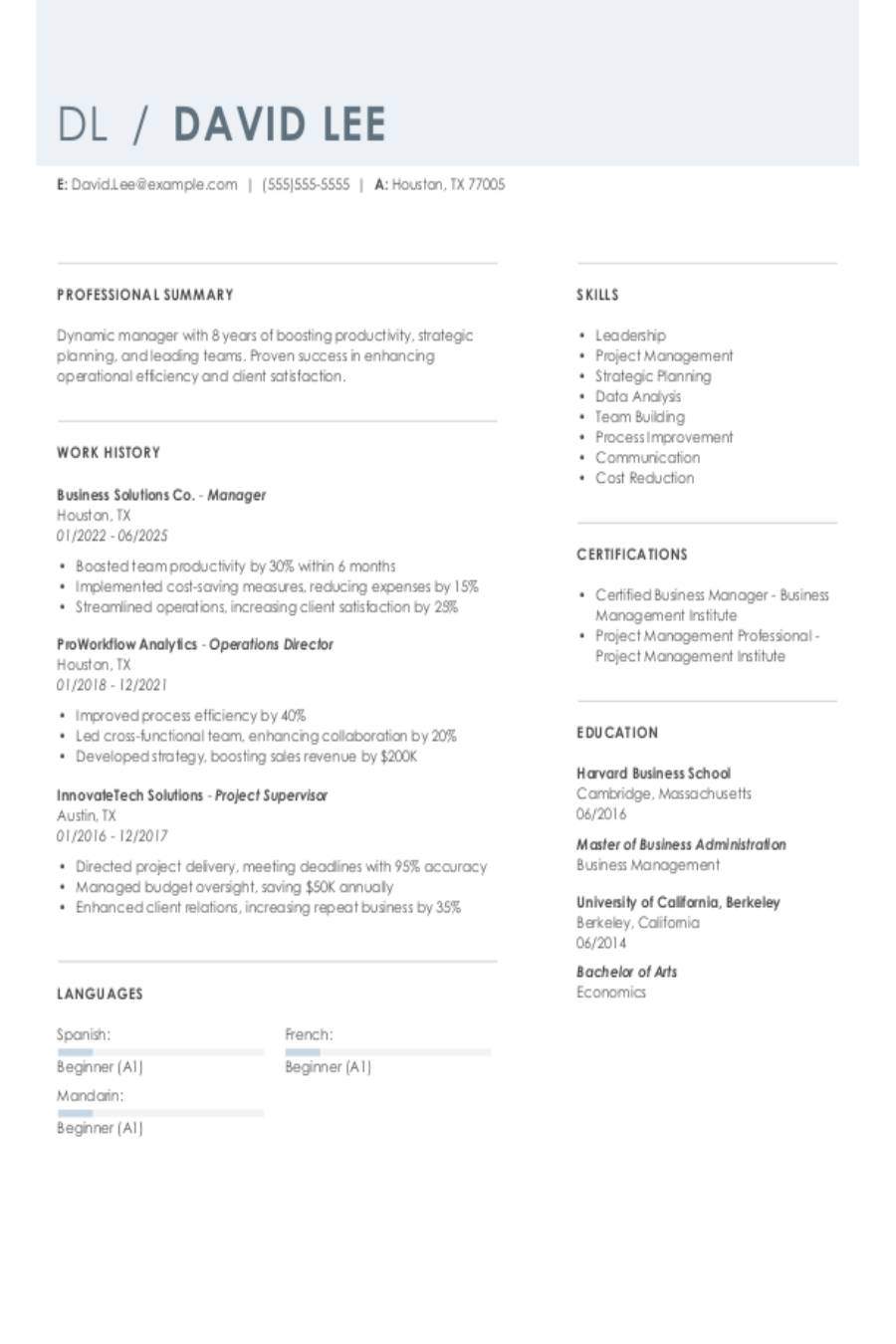 Manager Resume Examples