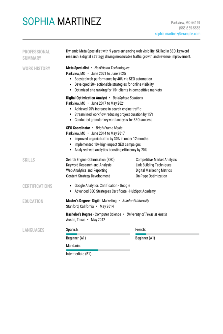 Meta Resume Examples & Templates (2025)