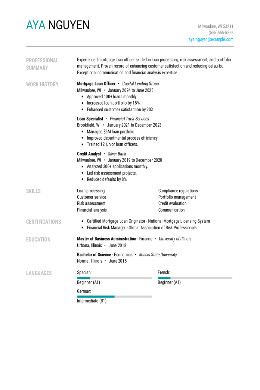 Mortgage Loan Officer Resume Examples & Templates