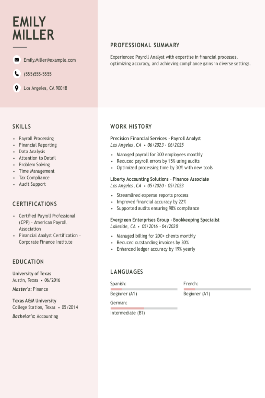 Payroll Analyst Resume Examples & Templates