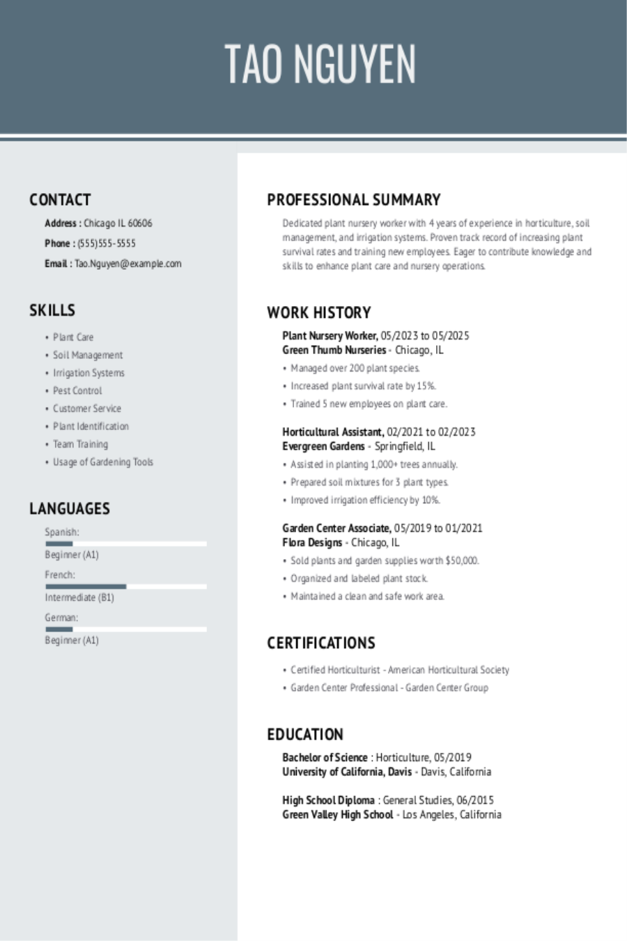 Plant Nursery Worker Resume Examples & Templates
