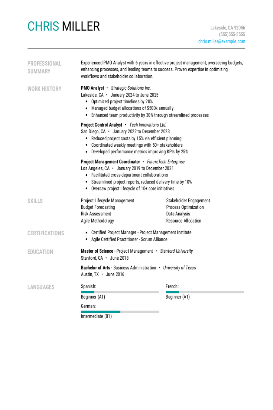 PMO Analyst Resume Examples & Templates (2025)