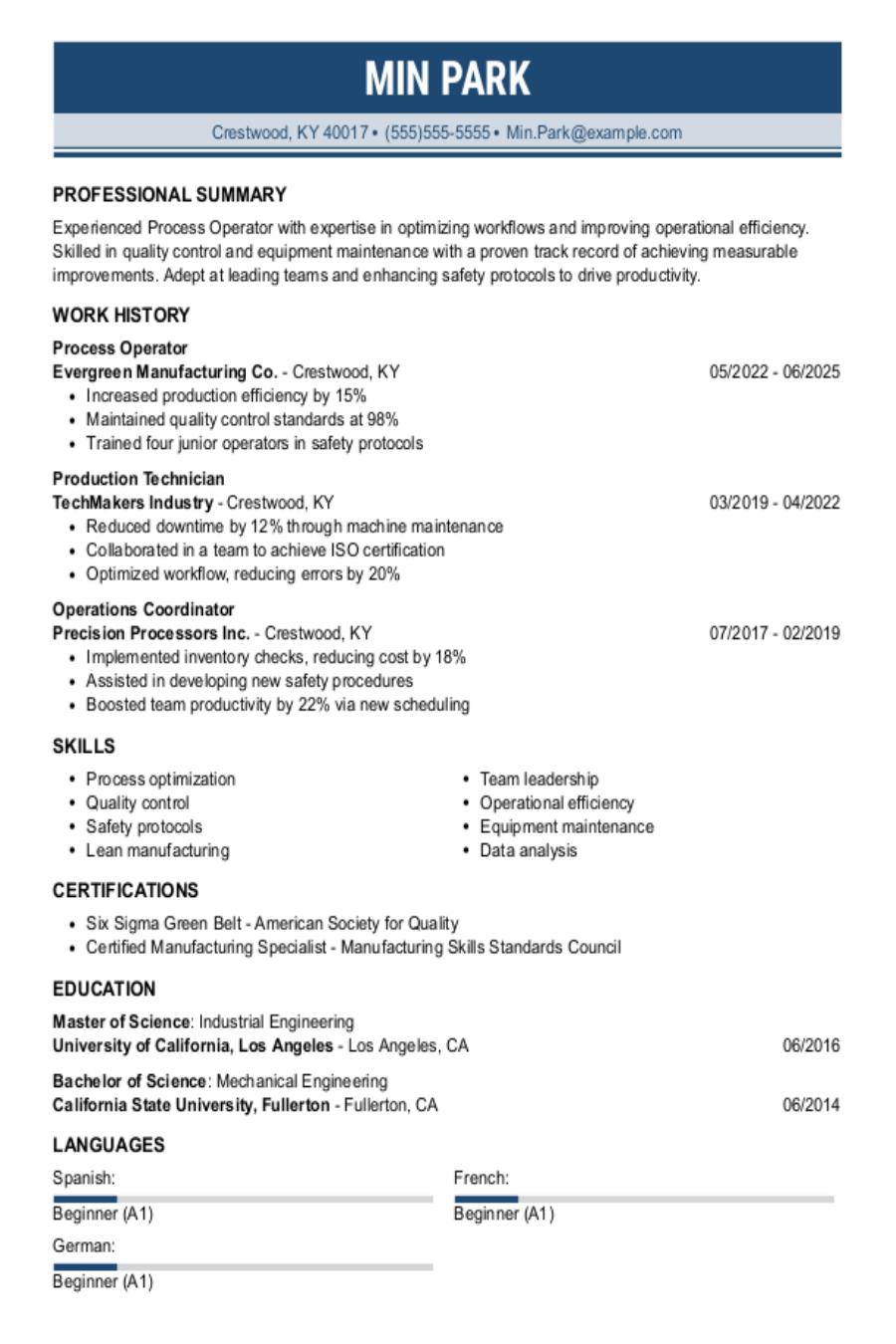 Process Operator Resume Examples & Templates