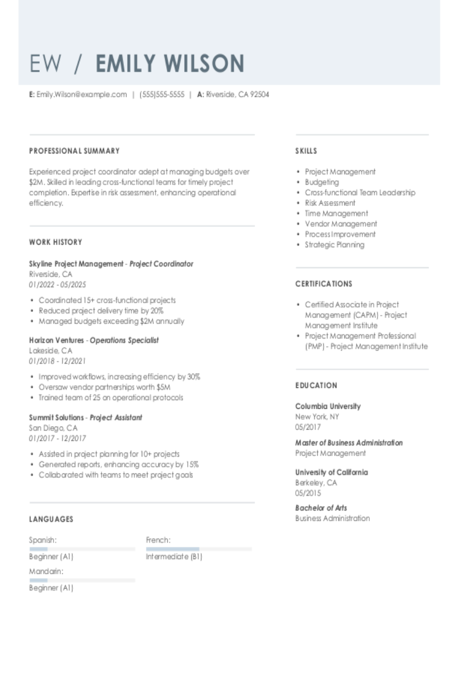 Project Coordinator Resume Examples & Templates