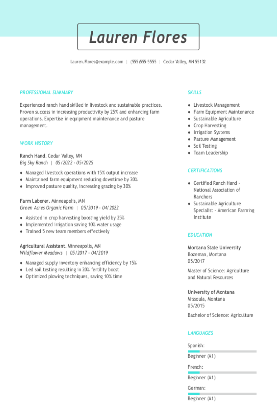 Ranch Hand Resume Examples & Templates (2025)