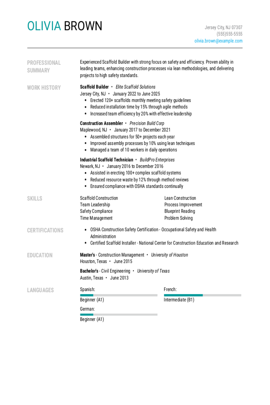 Scaffold Builder Resume Examples & Templates (2025)