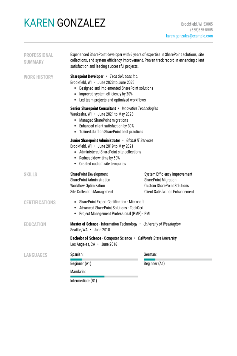 SharePoint Developer Resume Examples & Templates (2025)