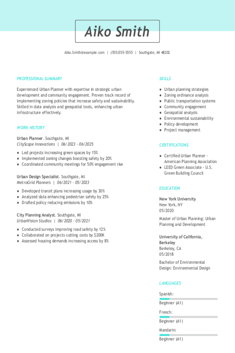 Urban Planner Resume Examples & Templates (2025)