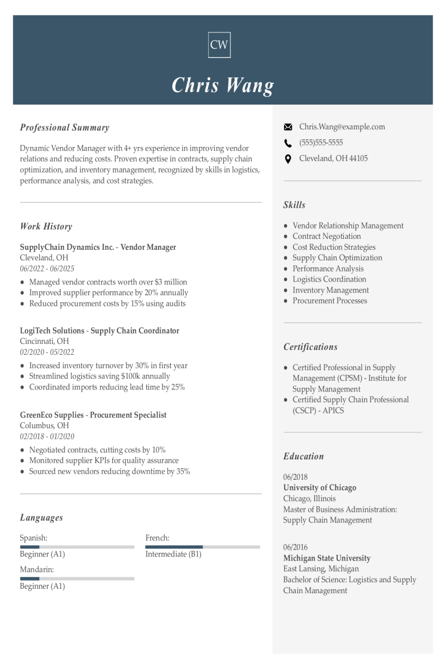 Vendor Manager Resume Examples & Templates