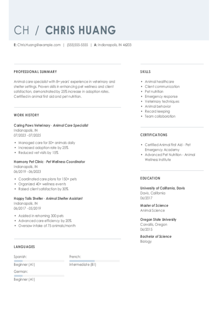 Animal Care Resume Examples & Templates