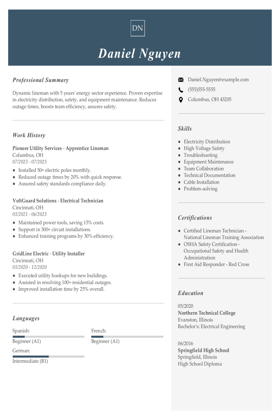 Apprentice Lineman Resume Examples & Templates (2025)
