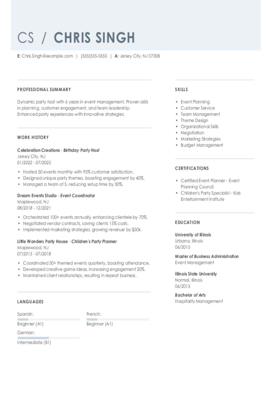 Birthday Party Host Resume Examples & Templates