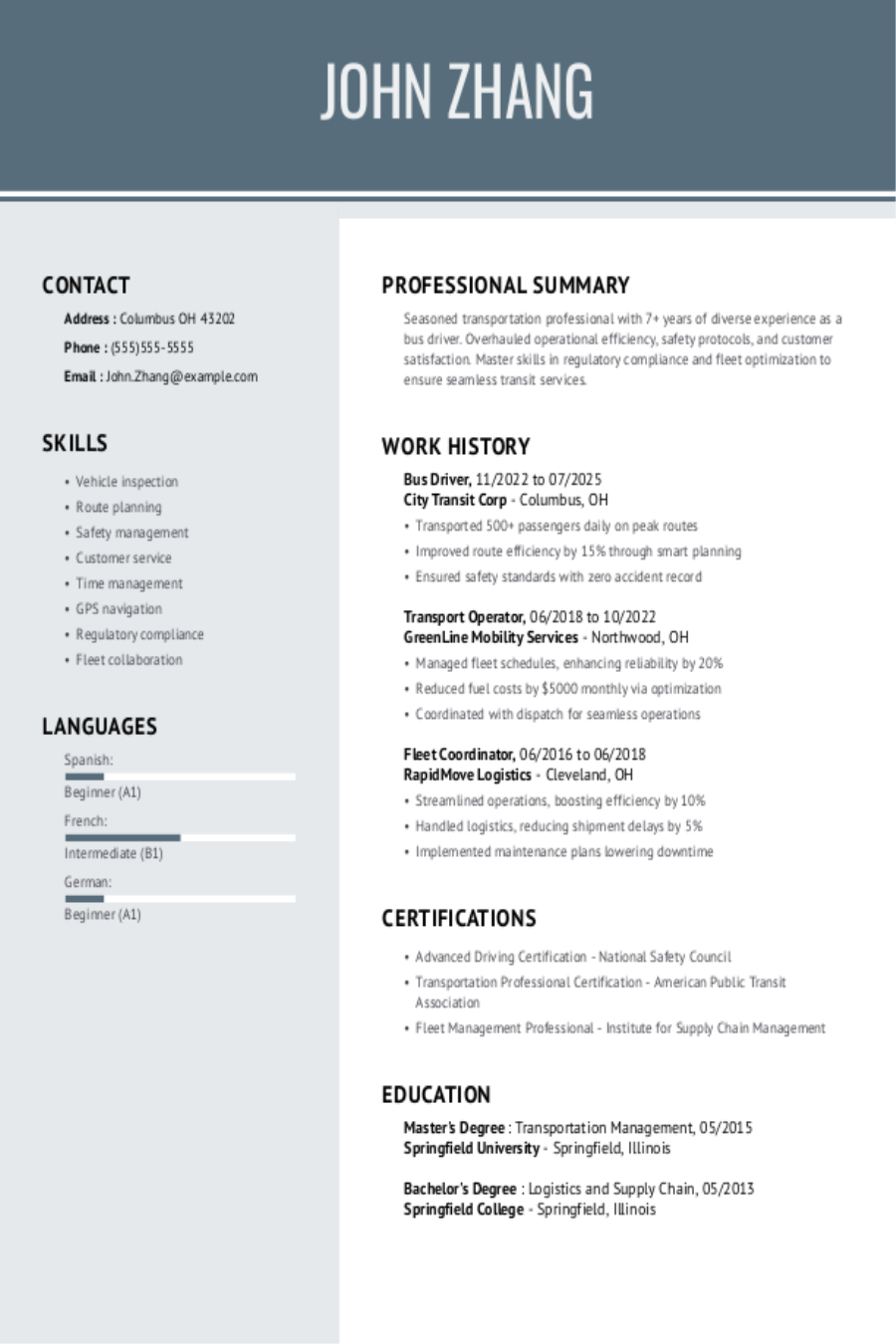 Bus Driver Resume Examples & Templates