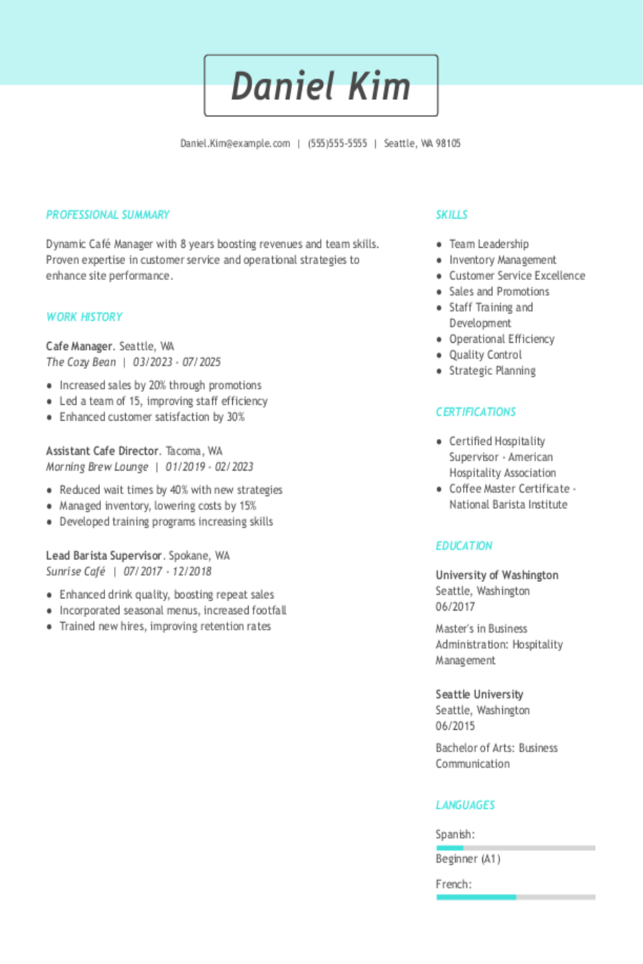 Cafe Manager Resume Examples & Templates