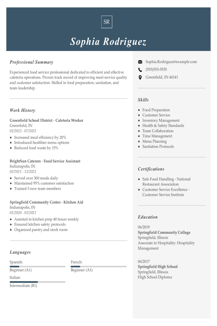 Cafeteria Worker Resume Examples & Templates