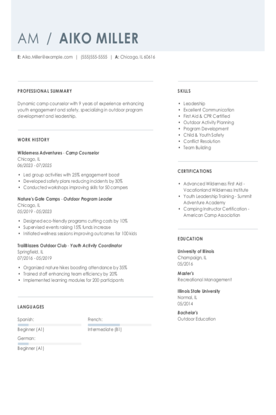 Camp Counselor Resume Examples & Templates