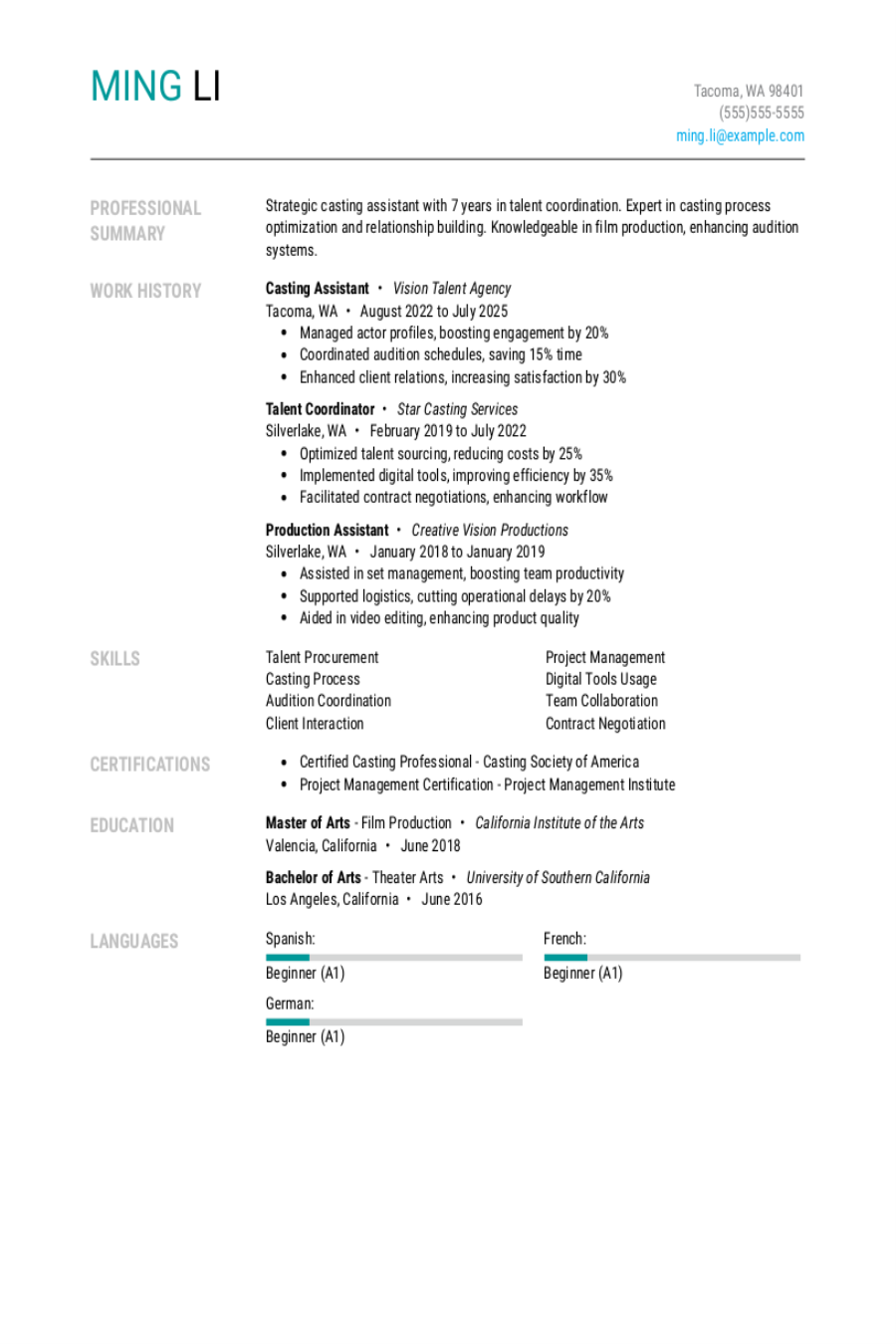 Casting Assistant Resume Examples & Templates