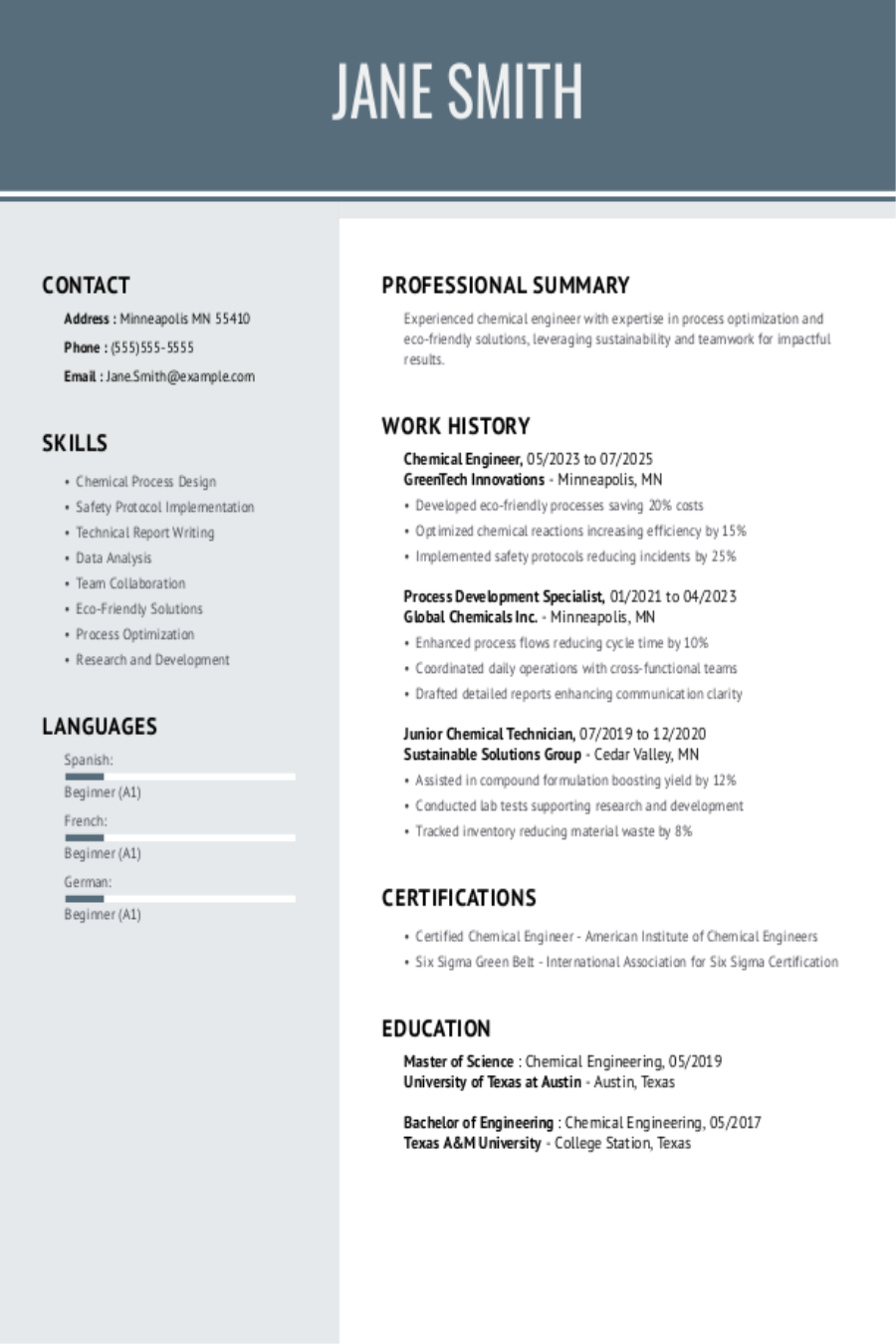 Chemical Engineering Resume Examples & Templates