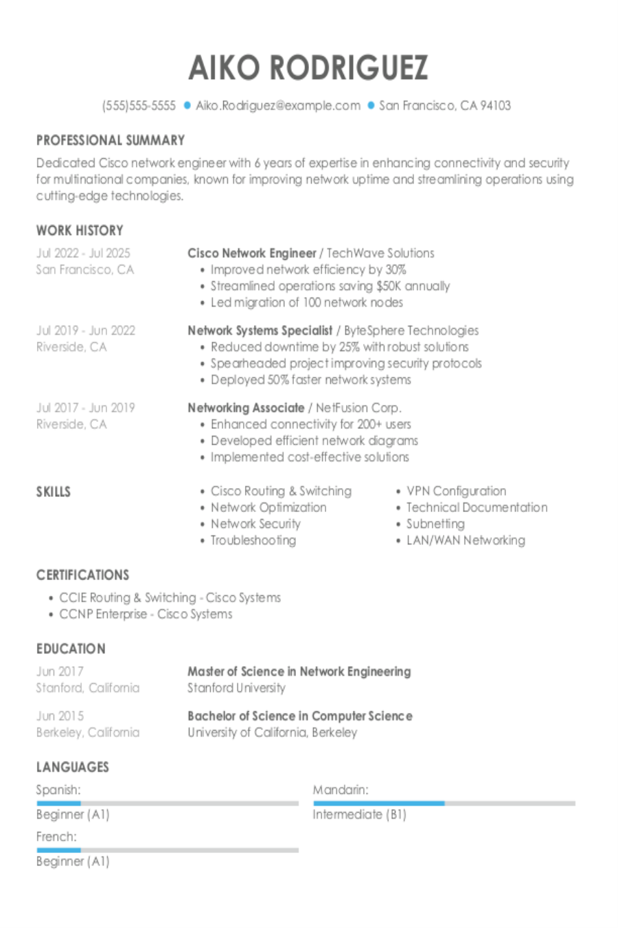 Cisco Network Engineer Resume Examples & Templates (2025)
