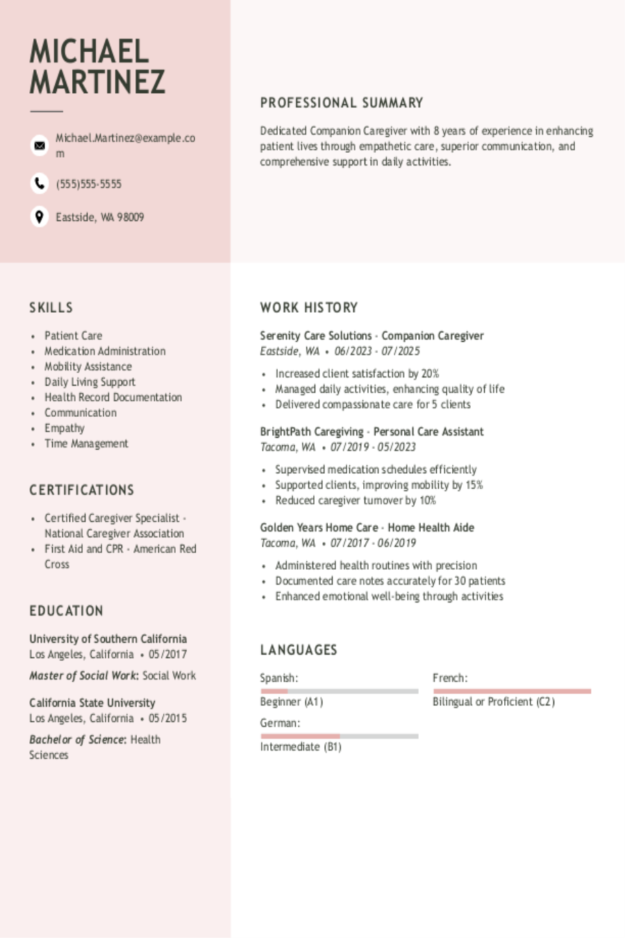 Companion Caregiver Resume Examples & Templates