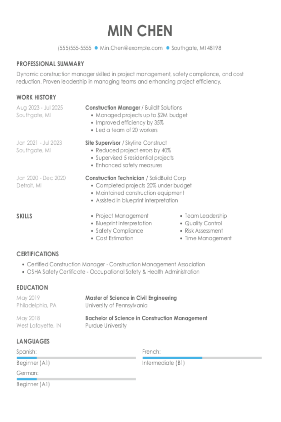 Construction Resume Examples & Templates