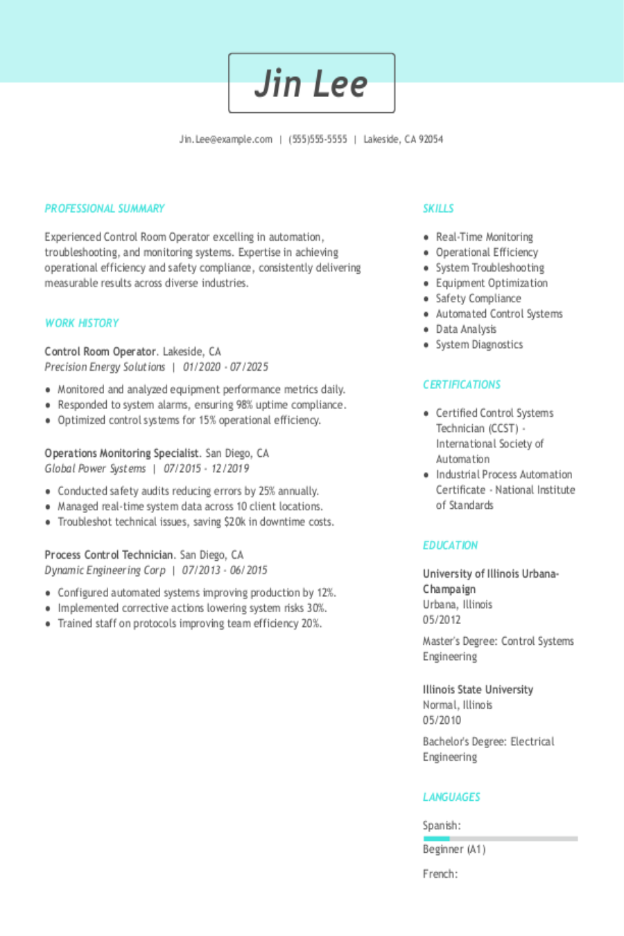 Control Room Operator Resume Examples & Templates (2025)