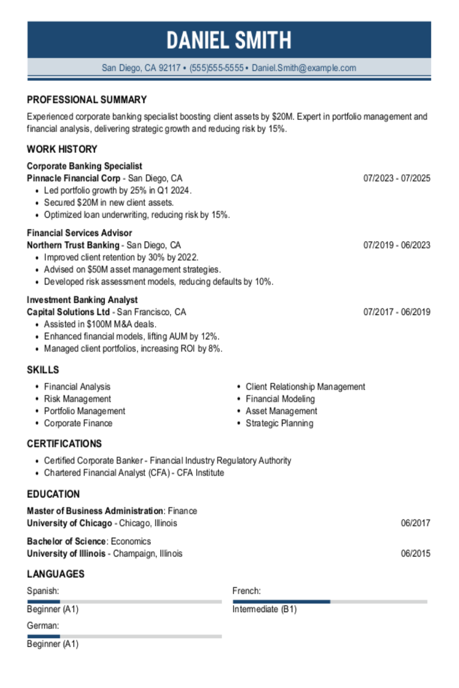 Corporate Banking Resume Examples & Templates