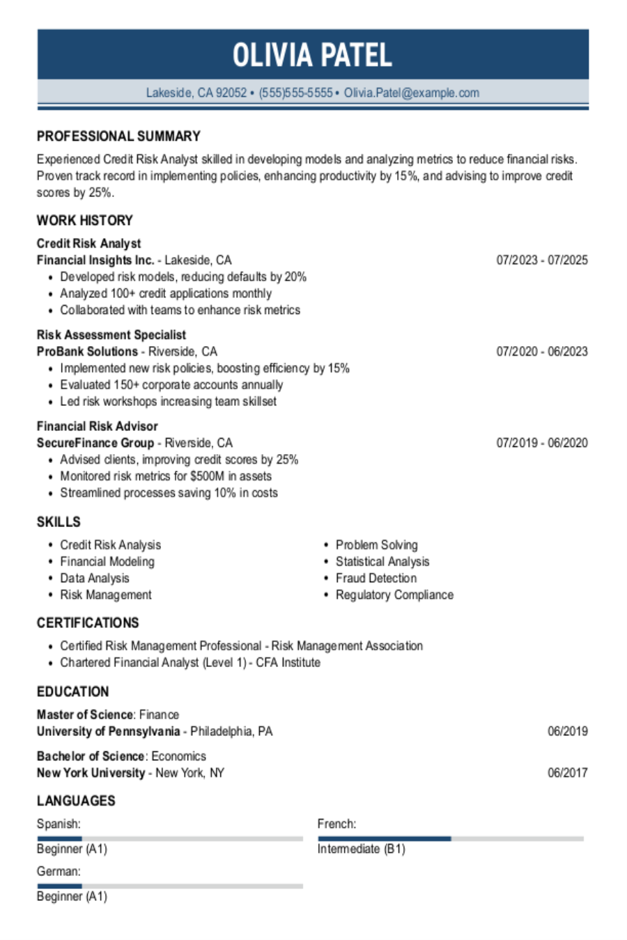 Credit Risk Analyst Resume Examples & Templates (2025)