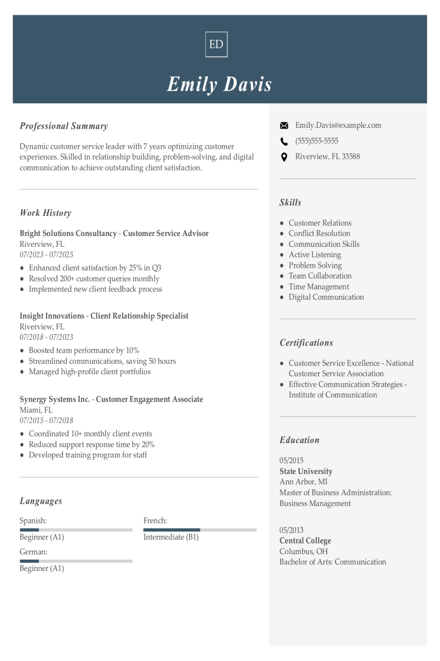 Customer Service Advisor Resume Examples & Templates