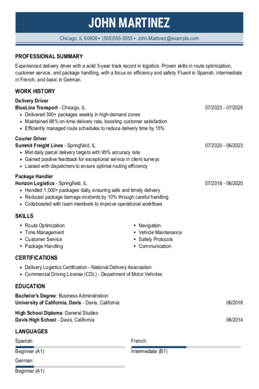 Delivery Driver Resume Examples & Templates (2025)