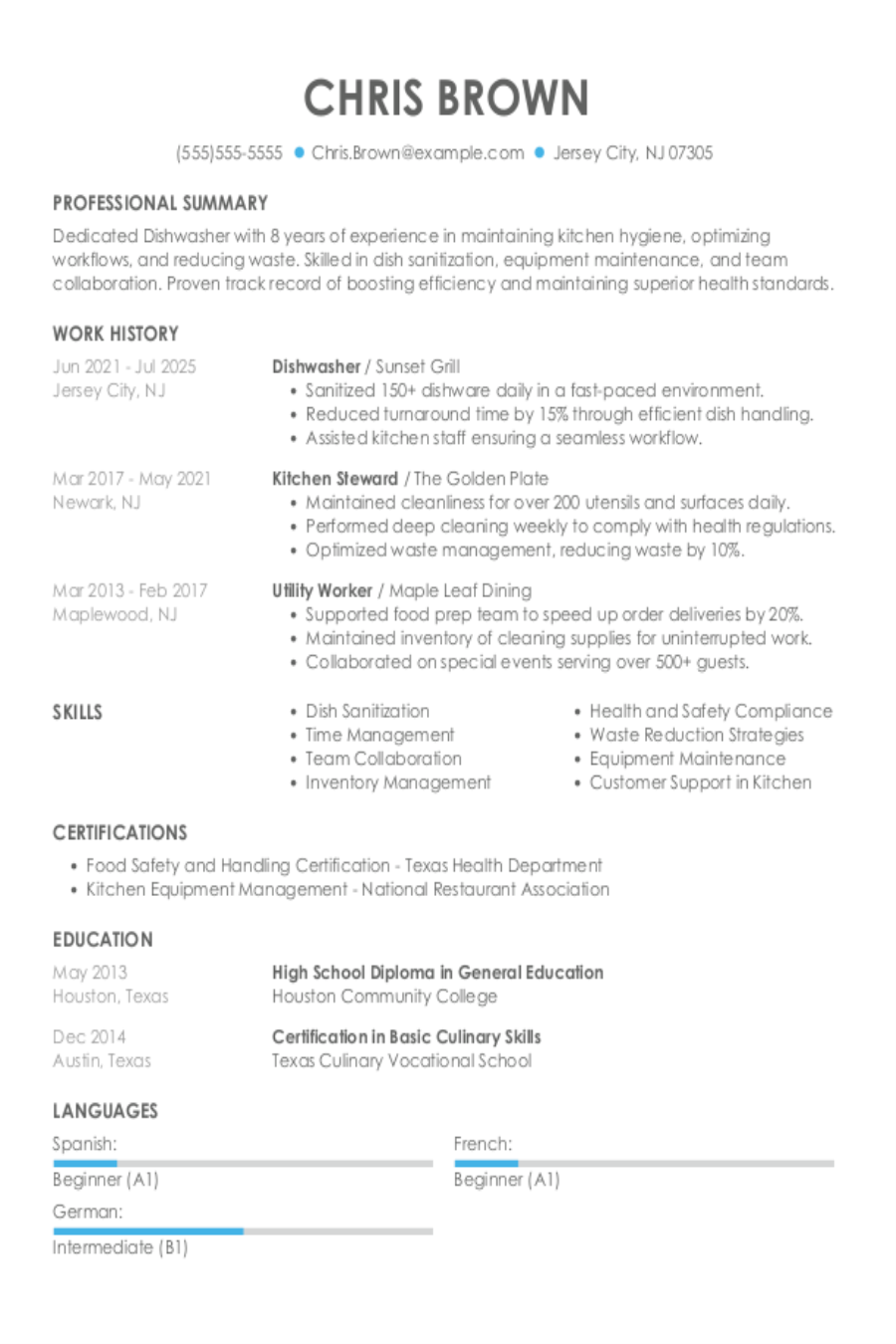 Dishwasher Resume Examples & Templates