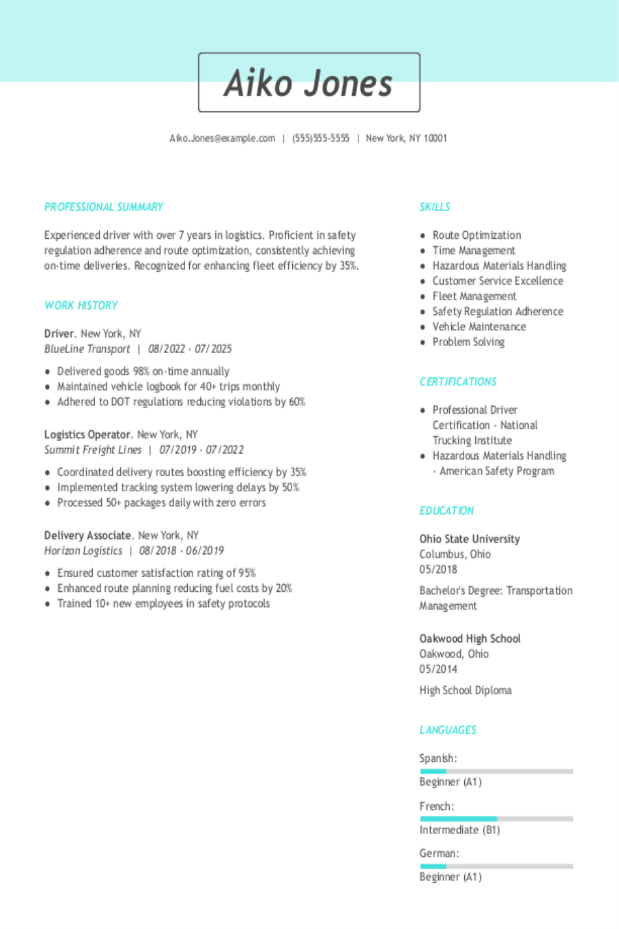 Driving Resume Examples & Templates (2025)