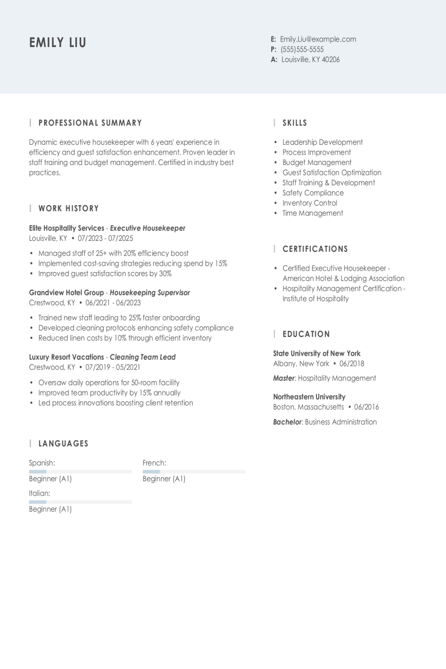 Executive Housekeeper Resume Examples & Templates