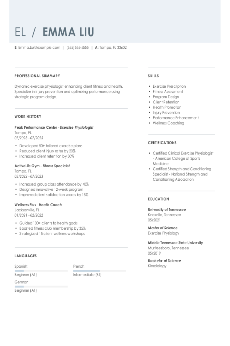 Exercise Physiologist Resume Examples & Templates (2025)