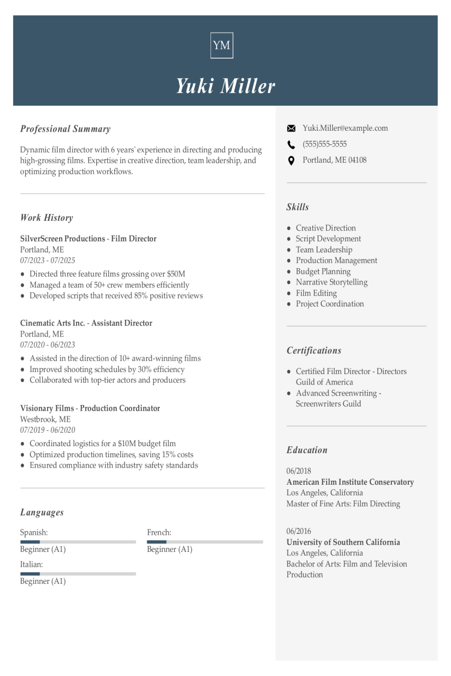 Film Director Resume Examples & Templates