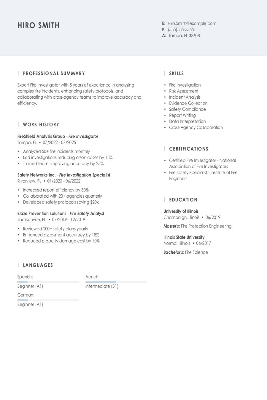 Fire Investigator Resume Examples & Templates (2025)